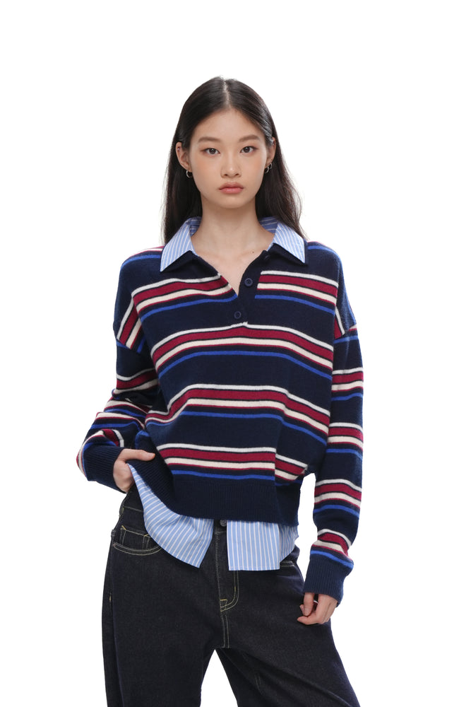PREPPY STRIPED POLO SHIRT COLLAR SWEATER – Sweet Chilling
